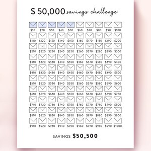 50000 Savings Challenge Printable, 50K Savings Challenge, 100 Envelope ...
