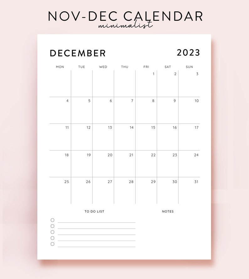 November 2023 Calendar and December 2023 Calendar Printable December ...