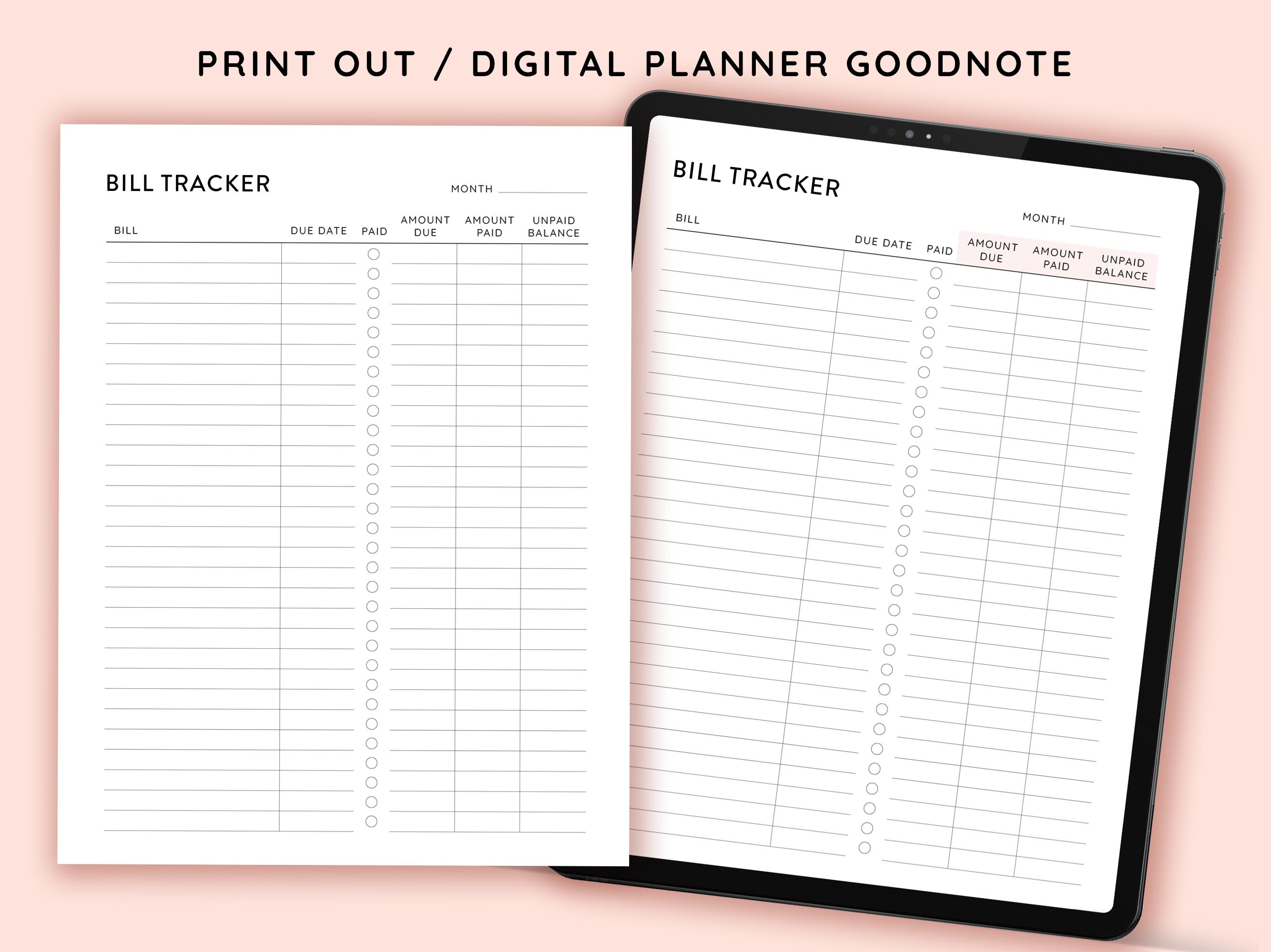 Monthly Bill Payment Tracker Printable, Financial Planner Printable ...