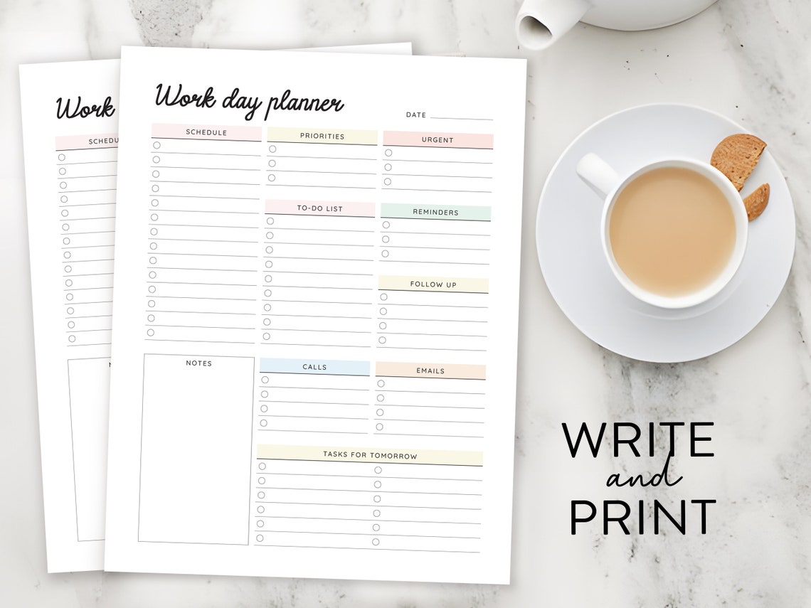 Work Day Planner Printable Work Planner Template, Work Day Organizer ...