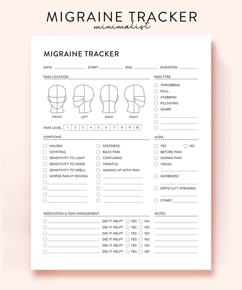 Migraine Tracker Printable, Headache Template, Migraine Track Headache ...