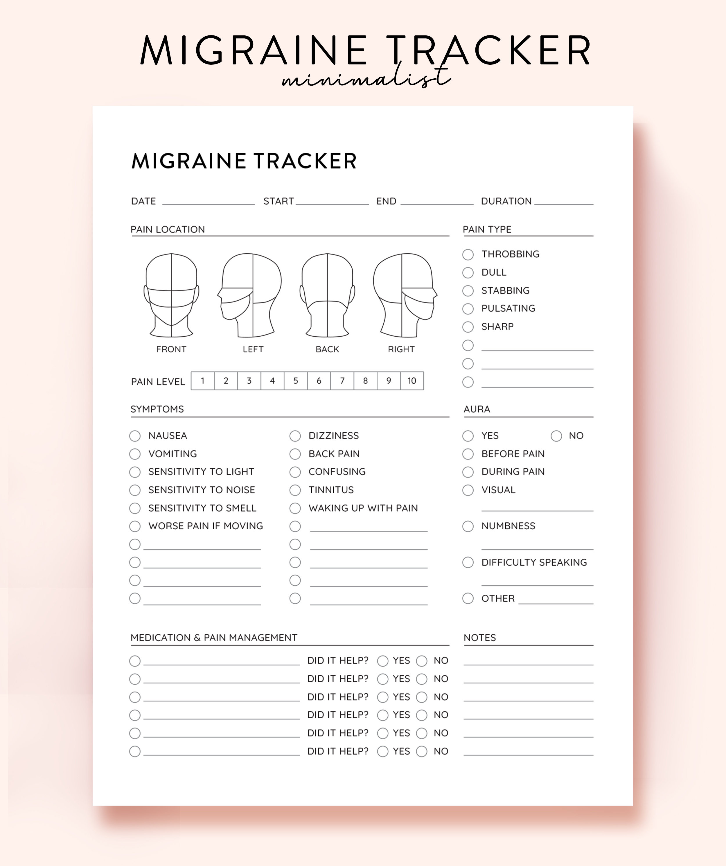Migraine Tracker Printable, Headache Template, Migraine Track Headache ...