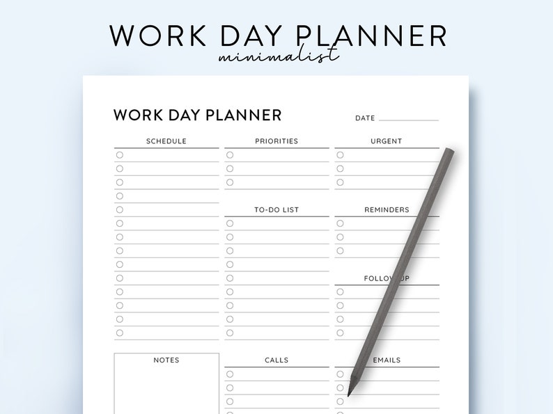 Work Day Planner Printable Work Planner Template, Work Day Organizer ...