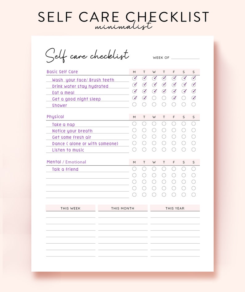 Self Care Checklist Printable Selfcare Checklist Printable Selfcare ...