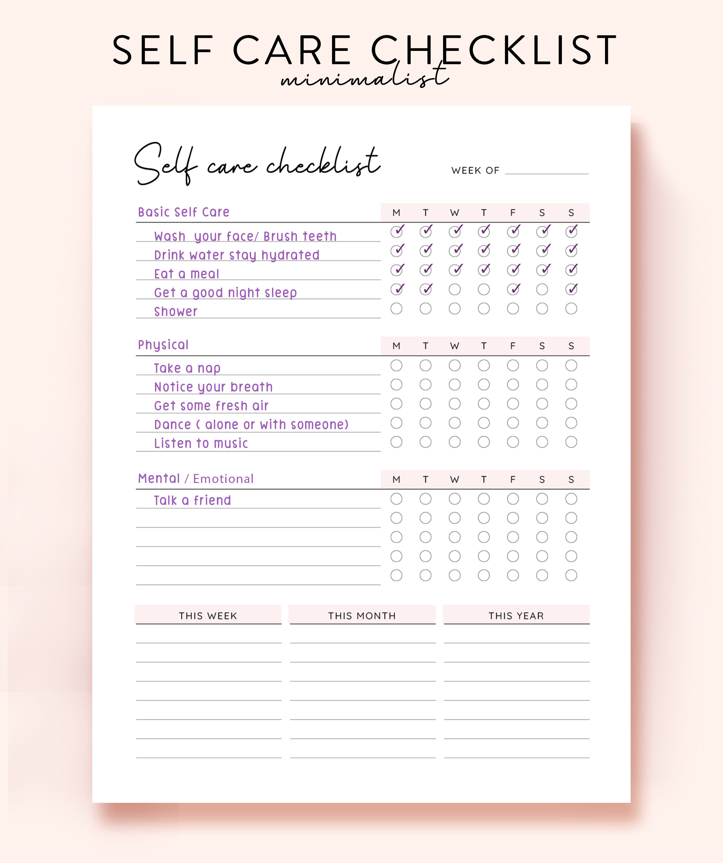 Self Care Checklist Printable Selfcare Checklist Printable Selfcare ...