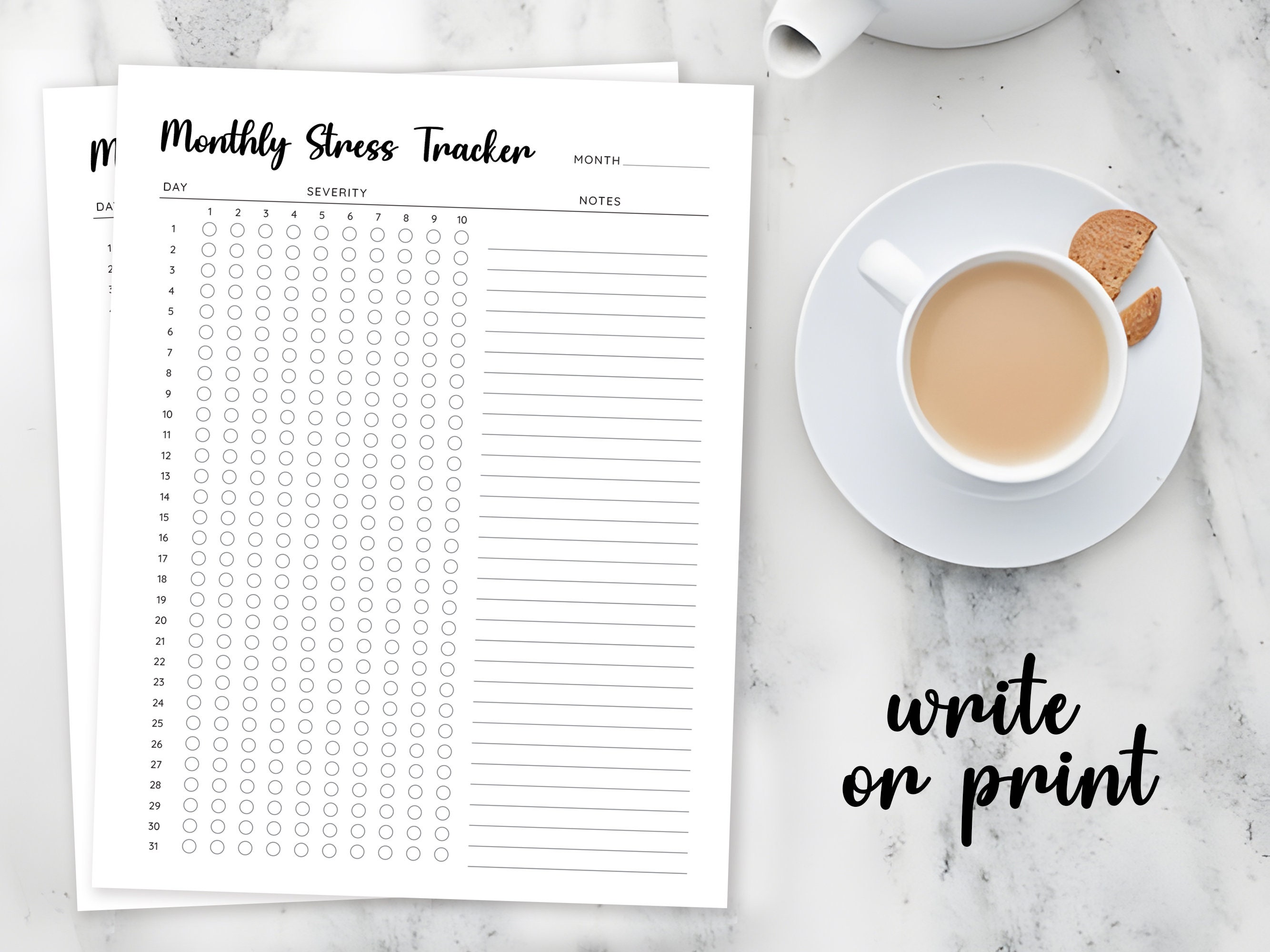 Minimalist Stress Tracker Printable, Daily Stress Level Stress Log ...