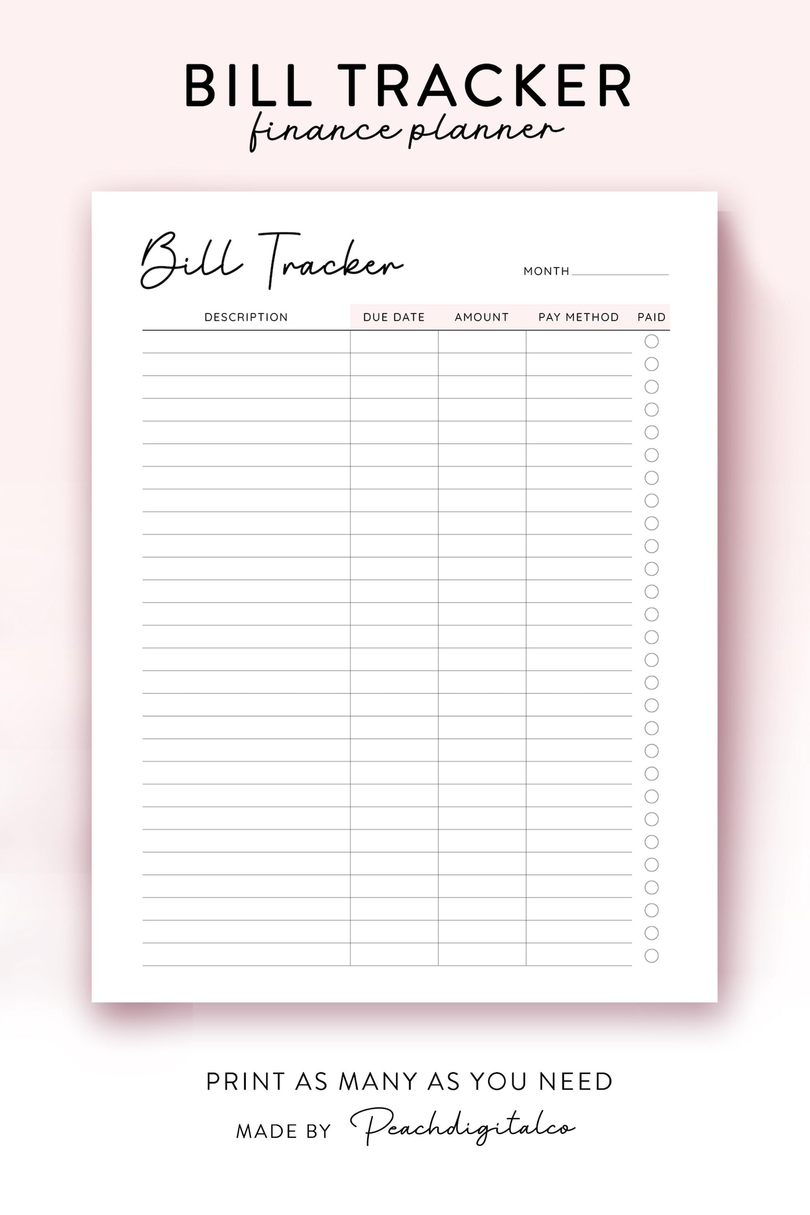 Monthly Bill Payment Tracker Printable, Financial Planner Printable ...