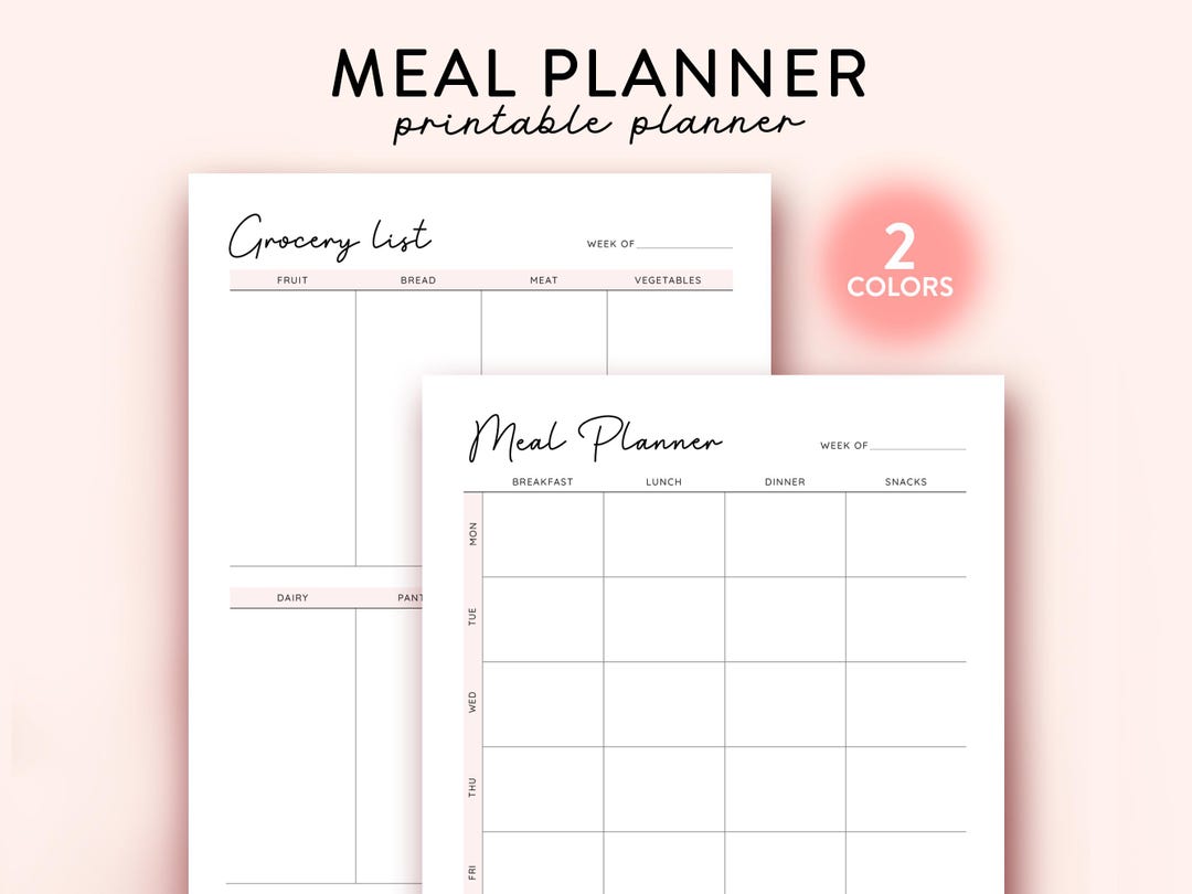Weekly Meal Planner With Grocery List Printable, Weekly Menu Planner ...