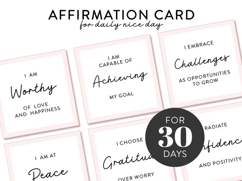30 Days Affirmation Cards Printable, Vision Board Printables ...
