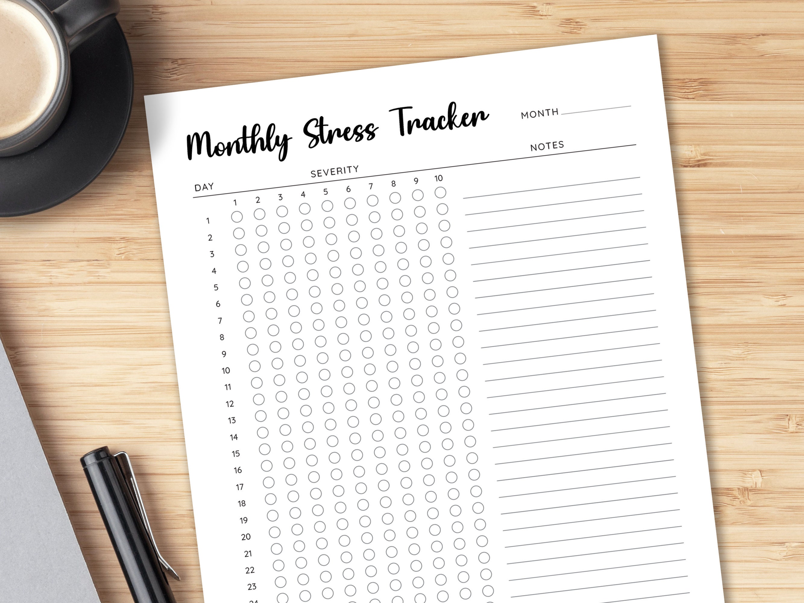 Minimalist Stress Tracker Printable, Daily Stress Level Stress Log ...