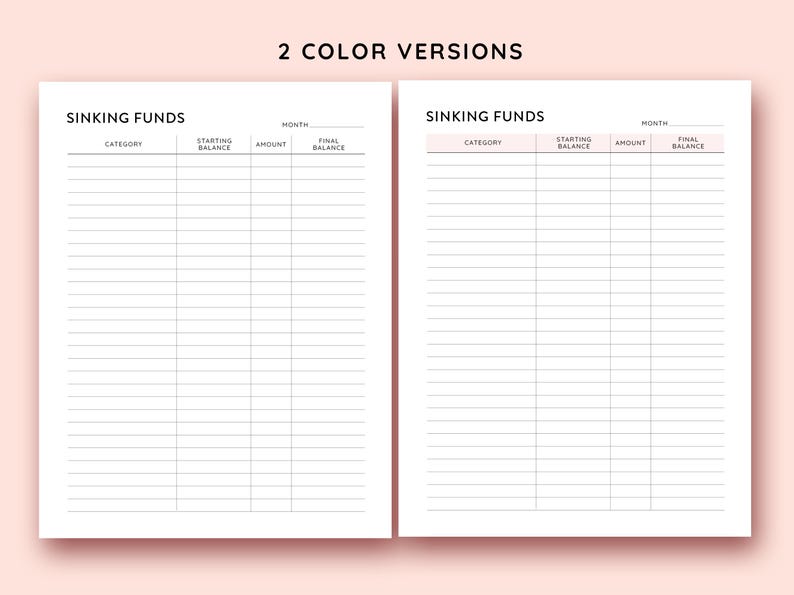 Sinking Funds Tracker Printable Sinking Funds Tracker Sheet, Sink Funds ...