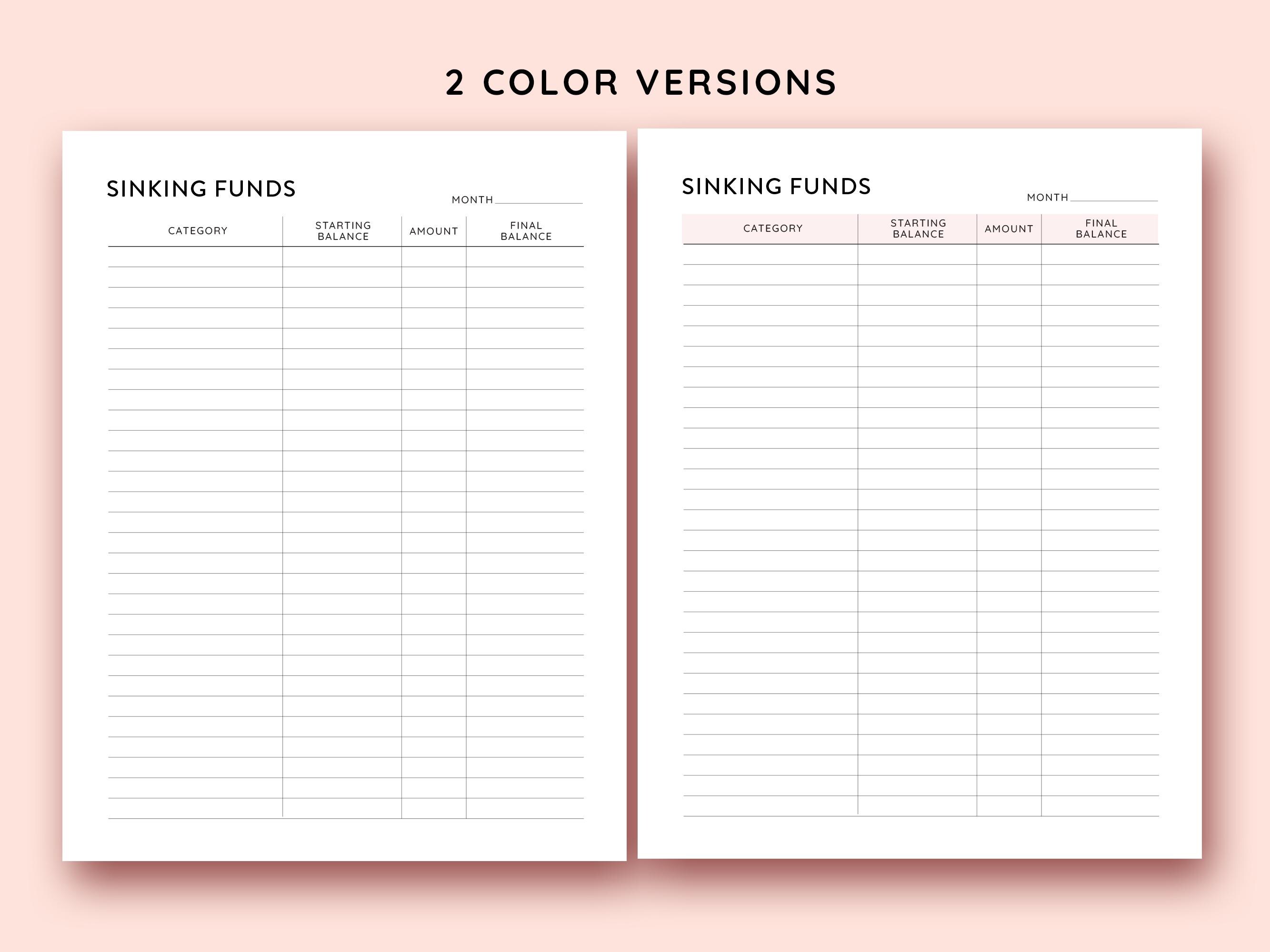 Sinking Funds Tracker Printable Sinking Funds Tracker Sheet, Sink Funds ...