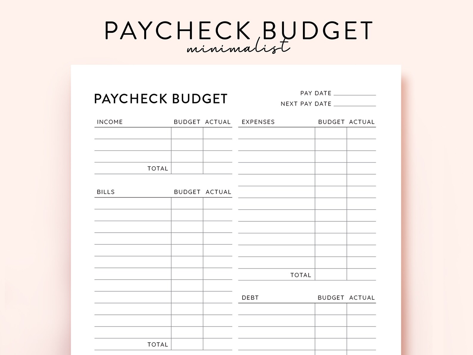 Paycheck Budget Overview Template Printable Paycheck Budget Printable ...