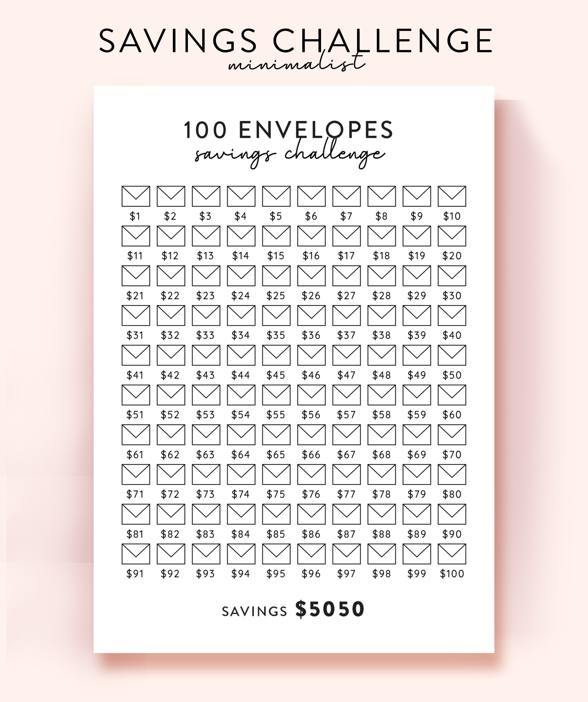 100 Envelope Challenge Printable, 100 Envelope Savings Challenge ...