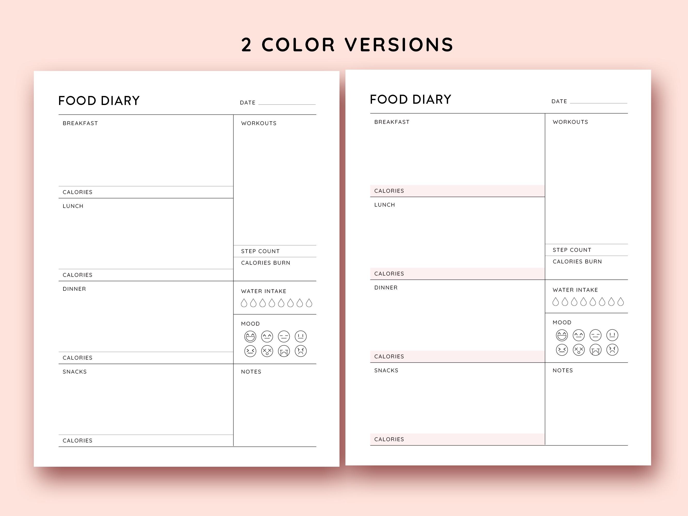Daily Food Diary Printable, Daily Food Journal, Meal Planner, Daily ...