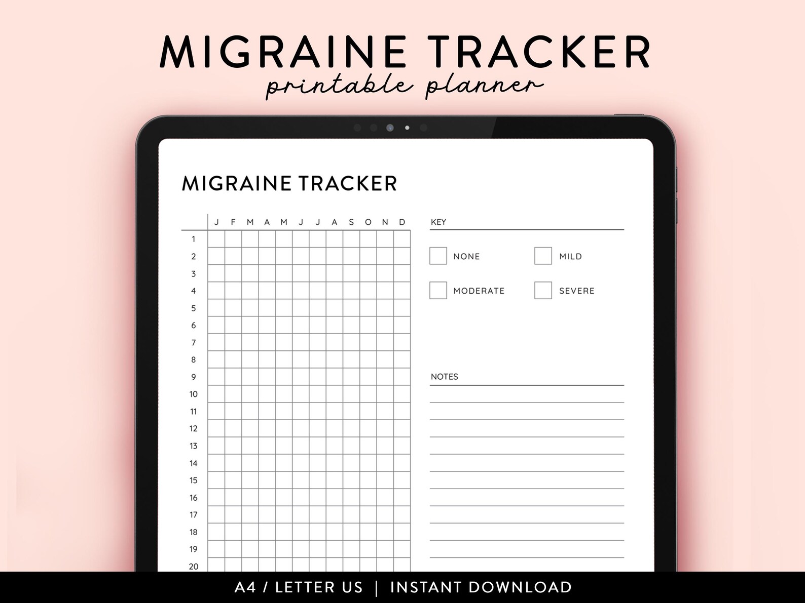 Migraine Tracker Printable, Headache Template, Migraine Track Headache ...