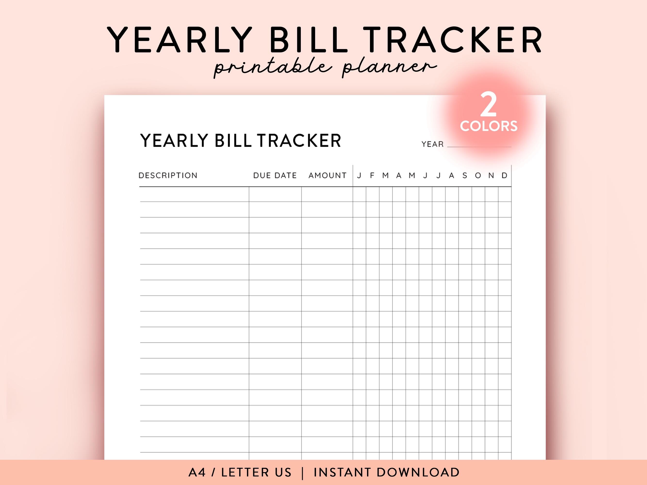 Yearly Bill Tracker, Financial Planner Printable, Monthly Bill Payment ...