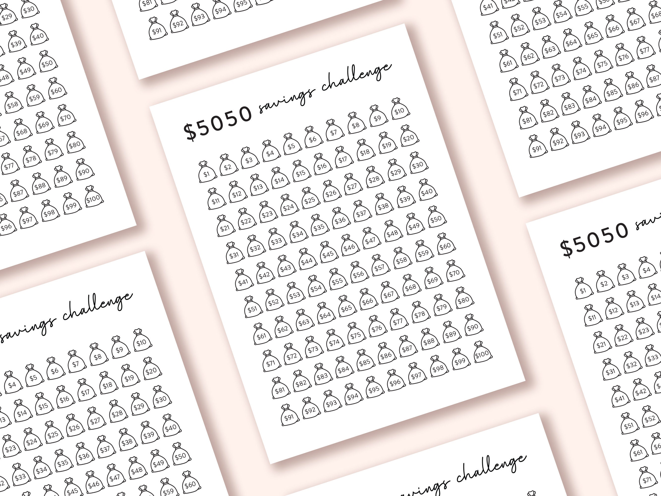 5050 Savings Challenge Printable, 100 Envelope Challenge Printable ...