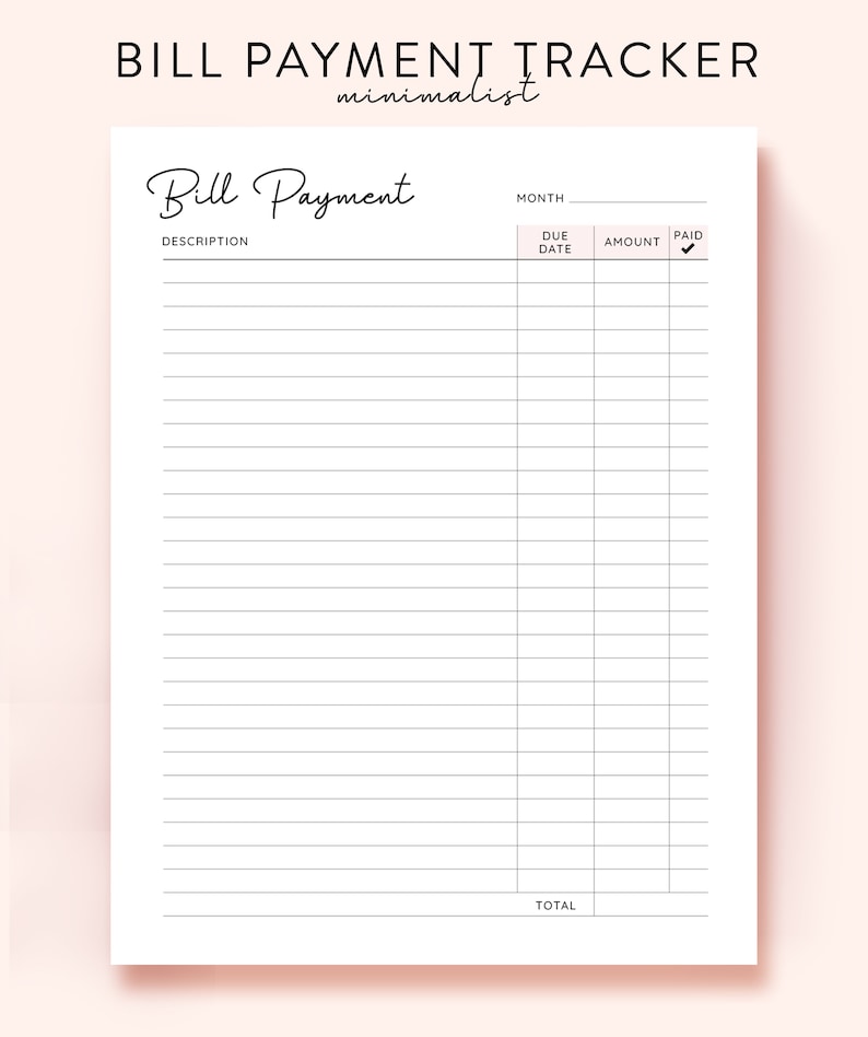 Monthly Bill Payment Tracker Printable, Yearly Bill Tracker Printable Bill Payment Checklist ...