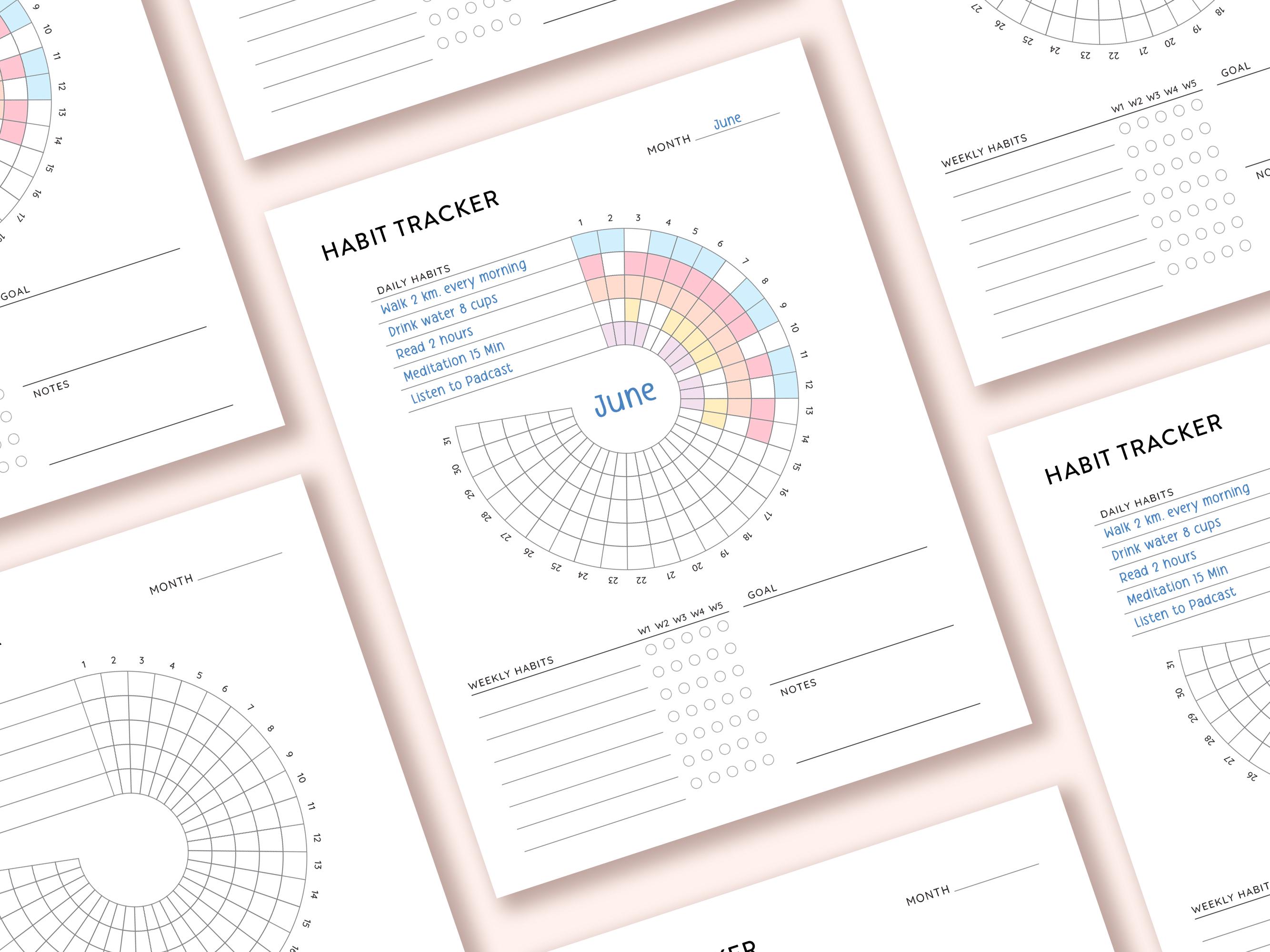 Circle Habit Tracker Printable, 30 Days Habit Tracker, Routine Tracker ...