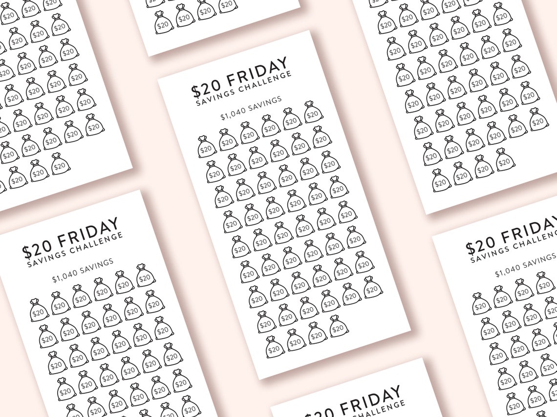 20 Dollar Friday Savings Challenge Printable, Save 1000 Challenge ...
