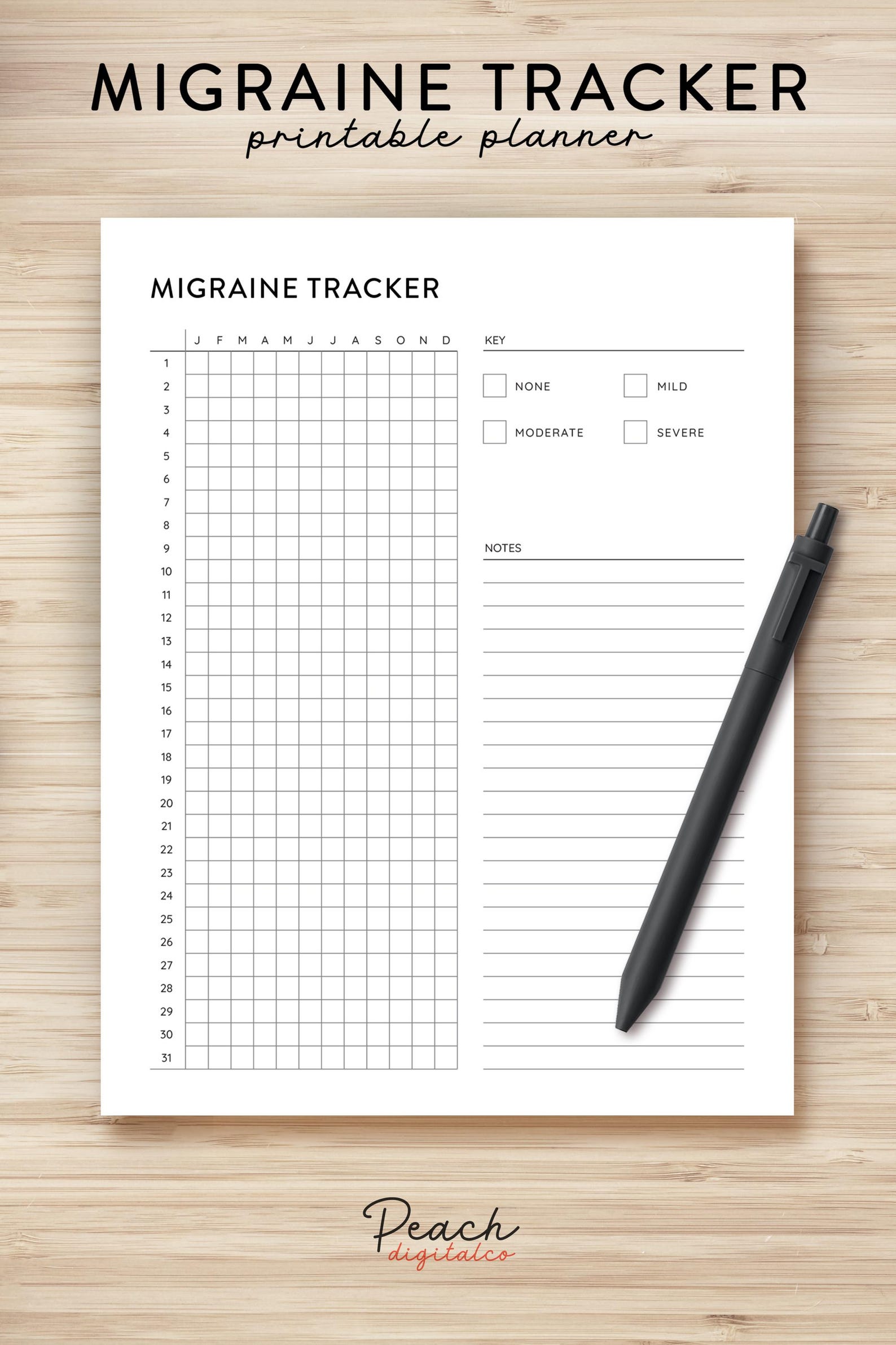 Migraine Tracker Printable, Headache Template, Migraine Track Headache ...