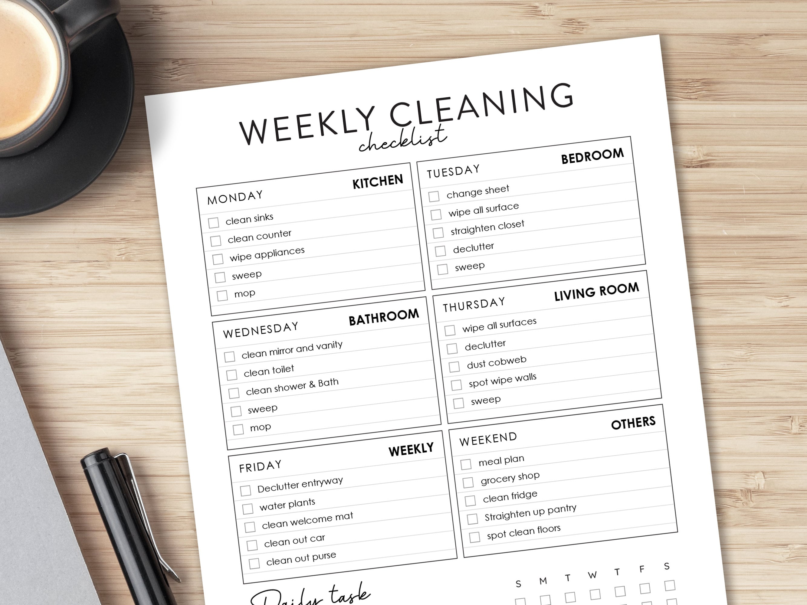 Editable Weekly Cleaning Checklist Printable Cleaning to Do List Weekly ...