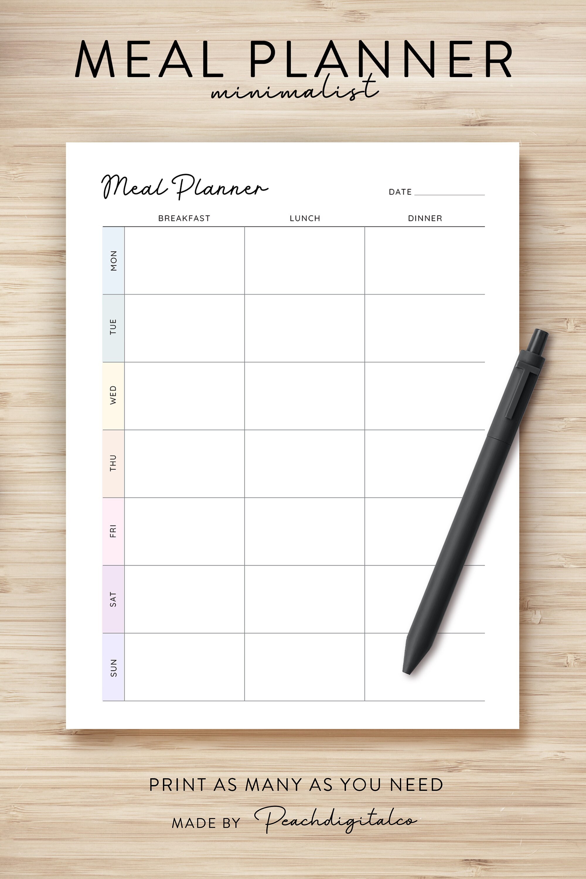Minimalist Digital Weekly Meal Planner and Grocery List Template ...