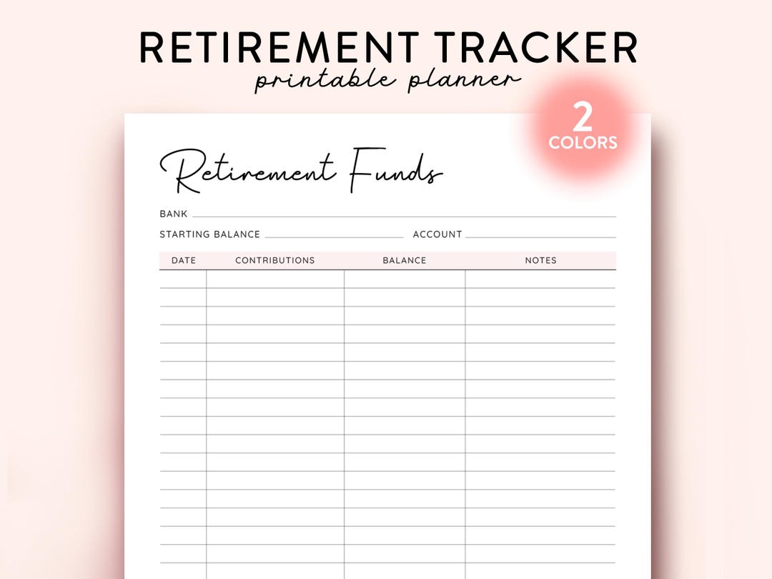 Retirement Funds Tracker Printable, Financial Planner, Savings Planner ...