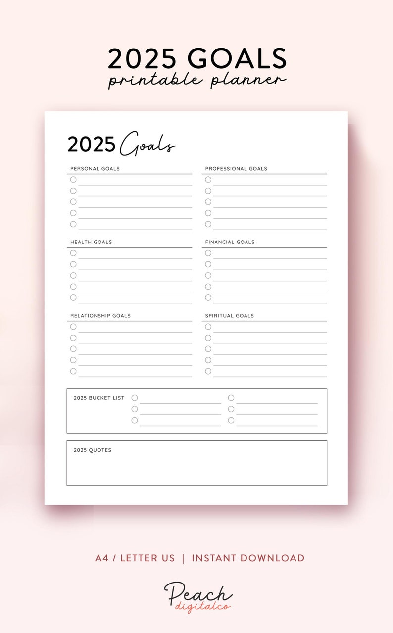 2025 Goal Settings Worksheet, 2025 Goals Template, Goals Printable ...