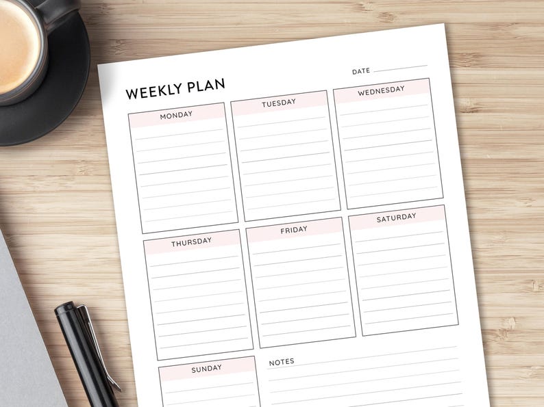 Weekly Planner Printable Weekly Schedule, Minimalist Undated Planner ...