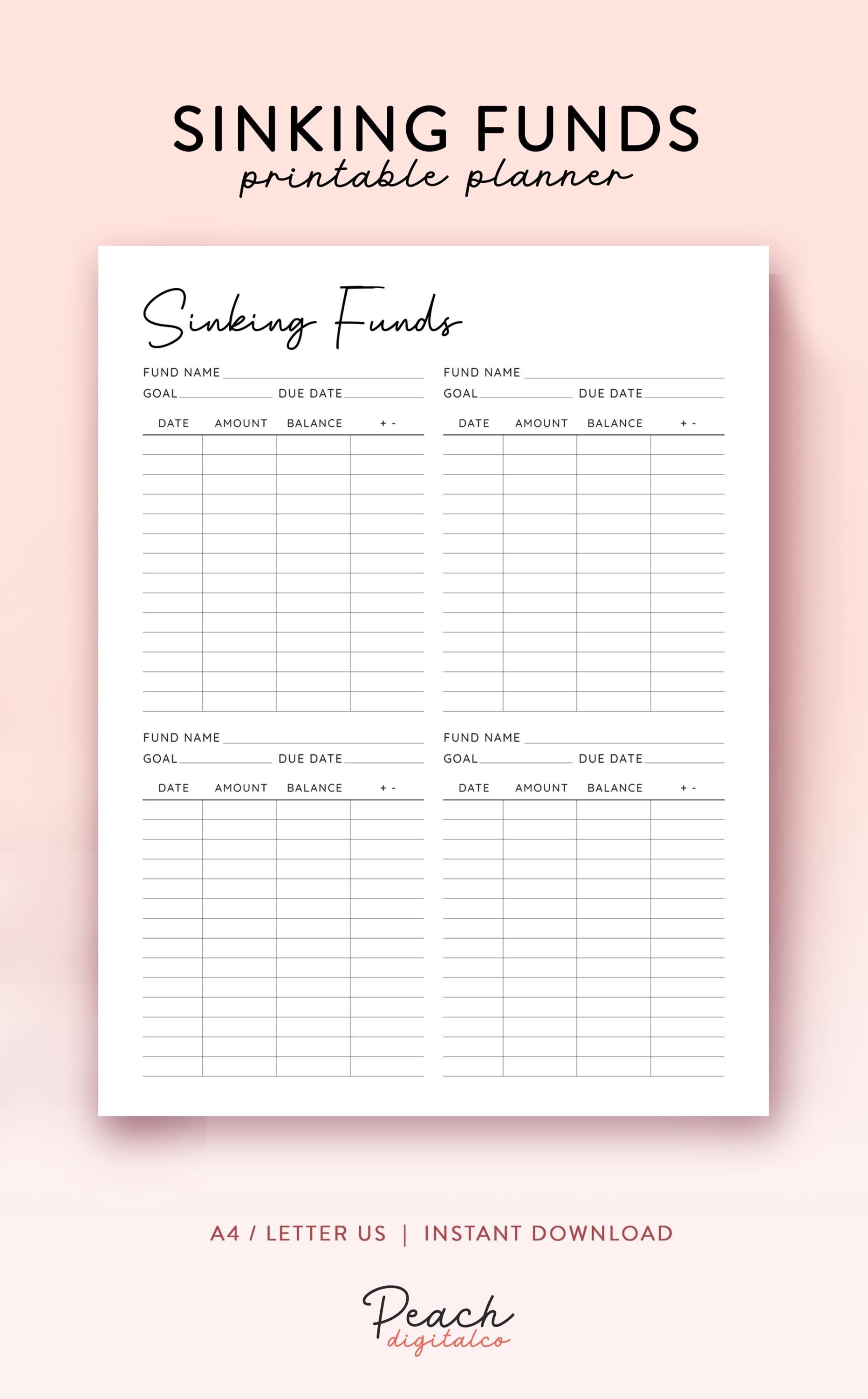 Sinking Funds Tracker Printable Sinking Funds Tracker Sheet, Sink Funds ...