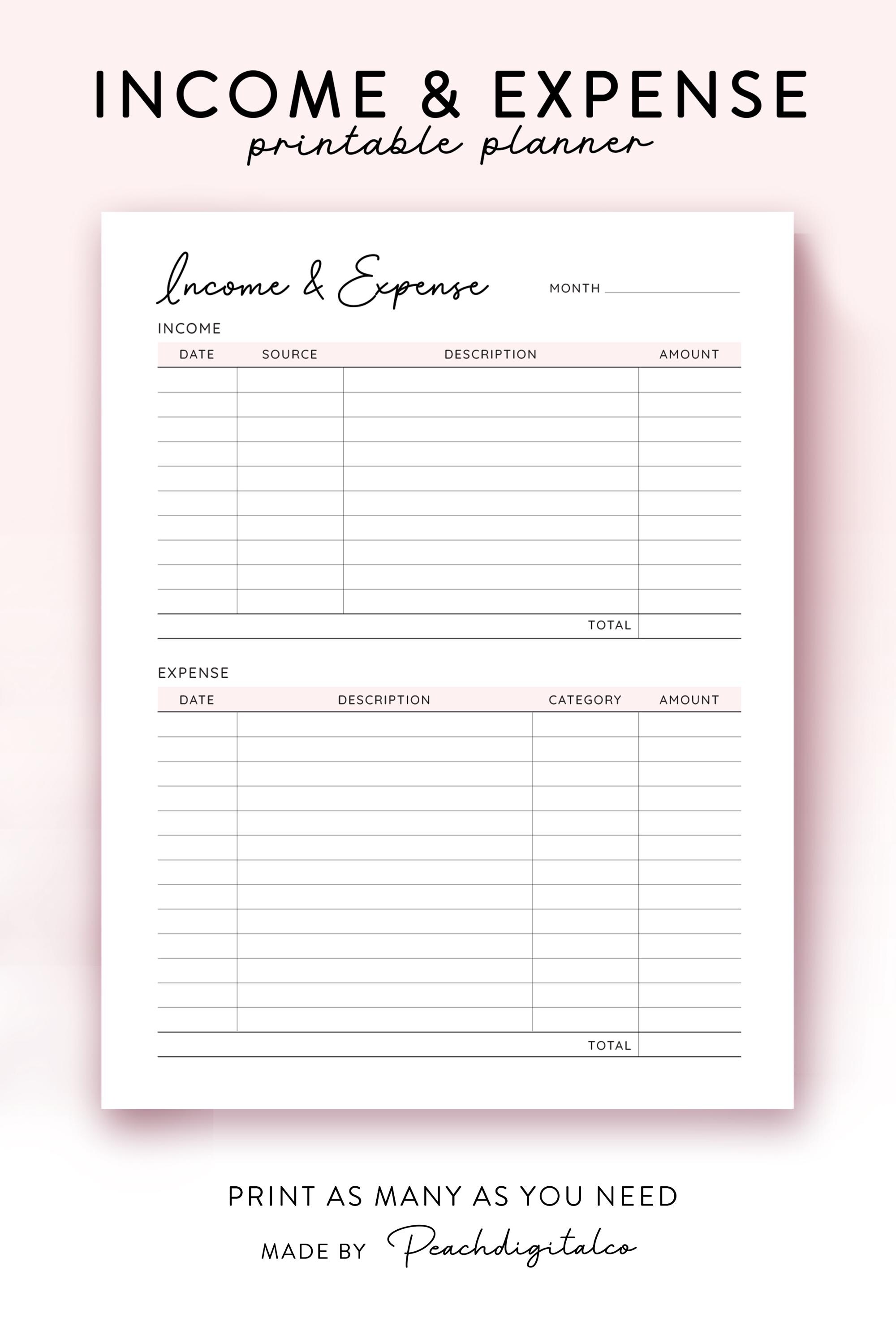 Income & Expense Tracker Printable, Income Tracker Printable, Monthly ...
