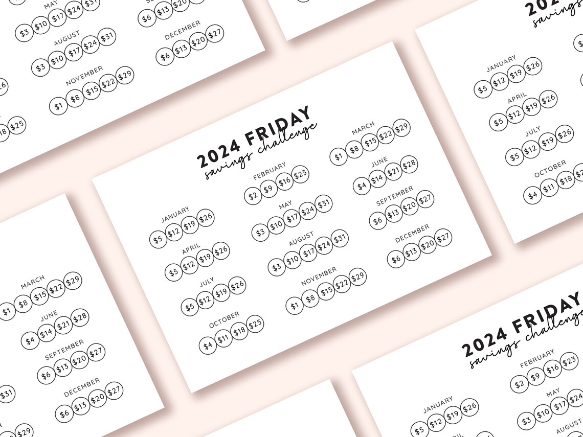 2024 Friday Savings Challenge Printable Landscape, Save 800 Challenge ...