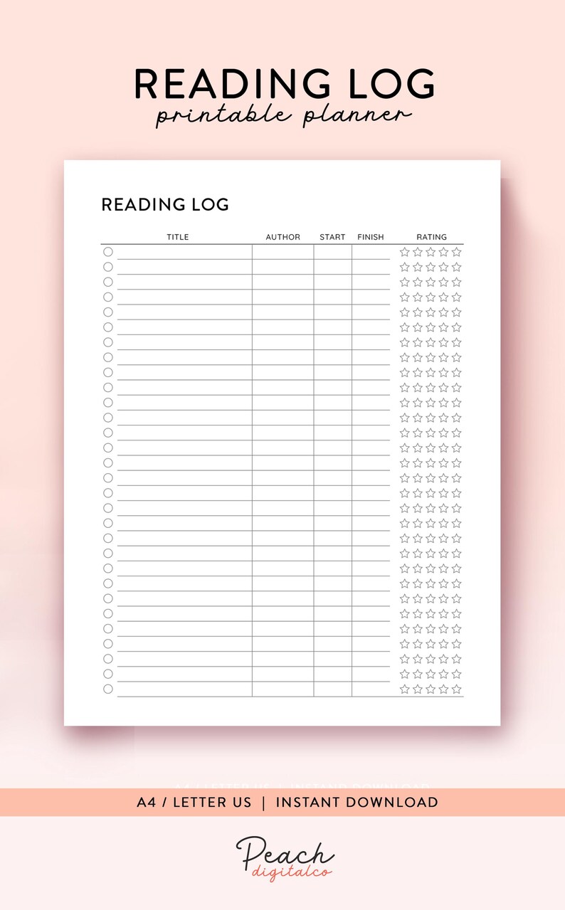 Reading Log Printable, Reading Minutes Tracker Printable, Reading ...