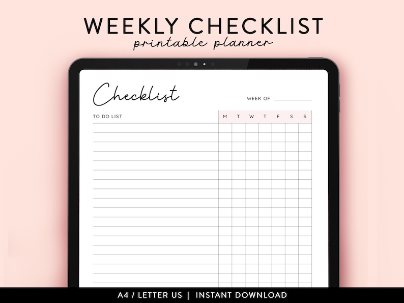 Weekly Checklist Printable, Weekly to Do List Template, Task List ...