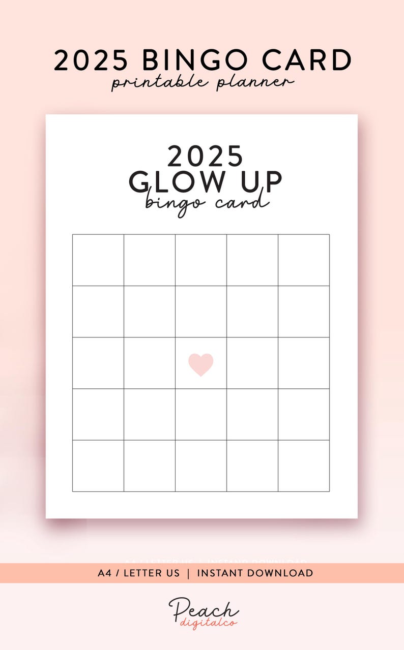 2025 Glow up Bingo Card Printable, 2025 Bingo Card, New Year's ...