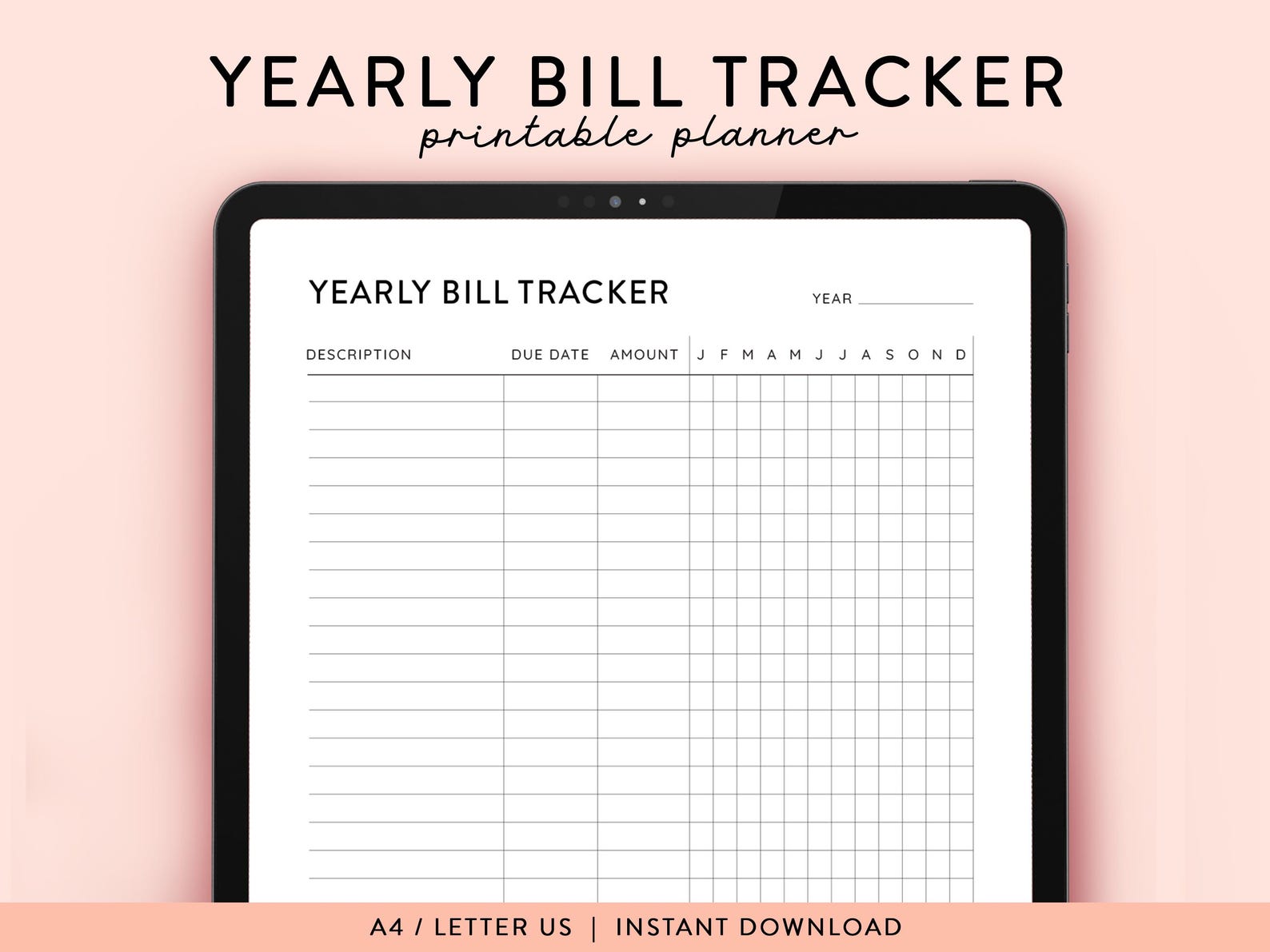 Yearly Bill Tracker, Financial Planner Printable, Monthly Bill Payment ...