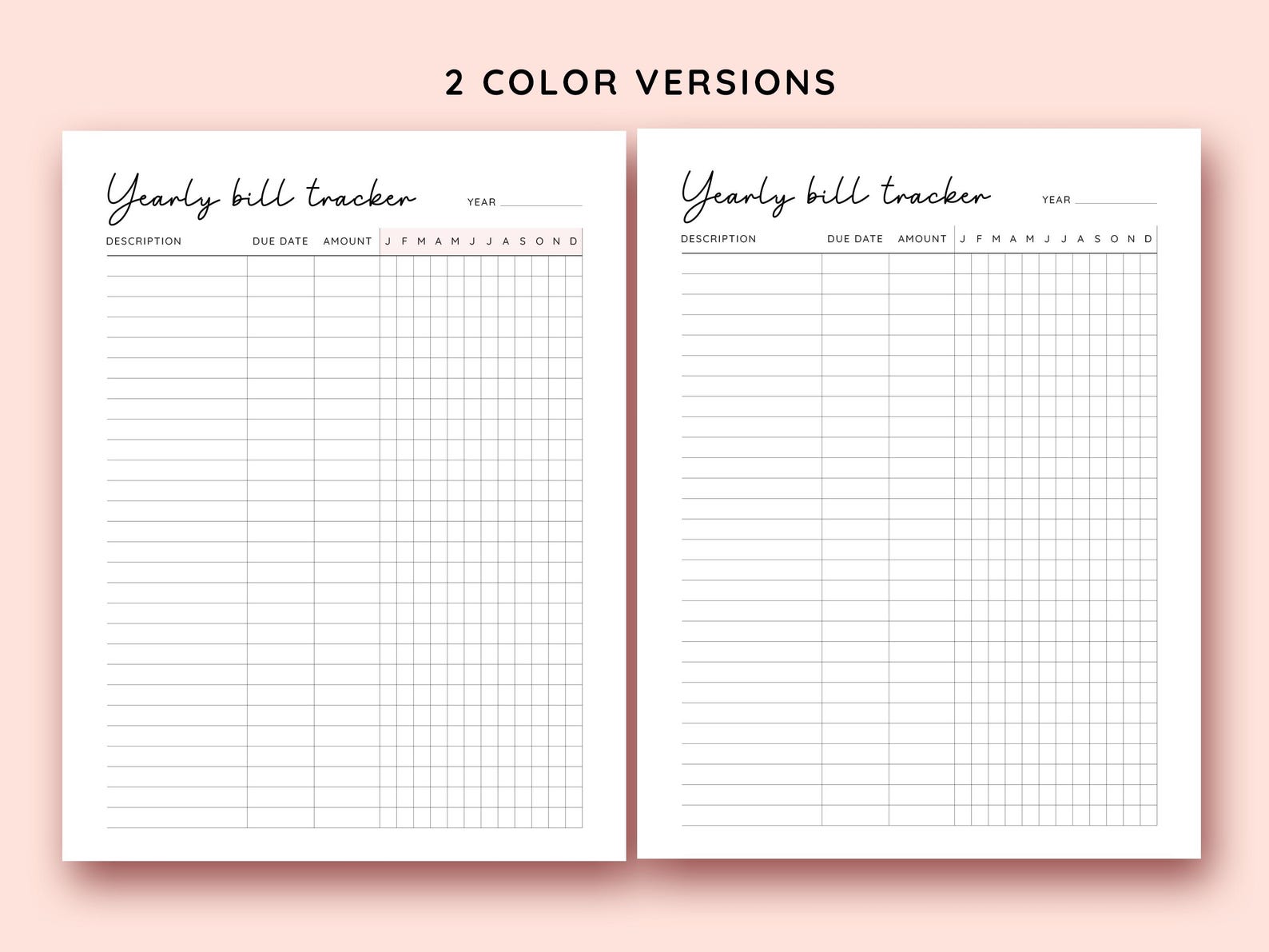 Yearly Bill Tracker, Financial Planner Printable, Monthly Bill Payment ...