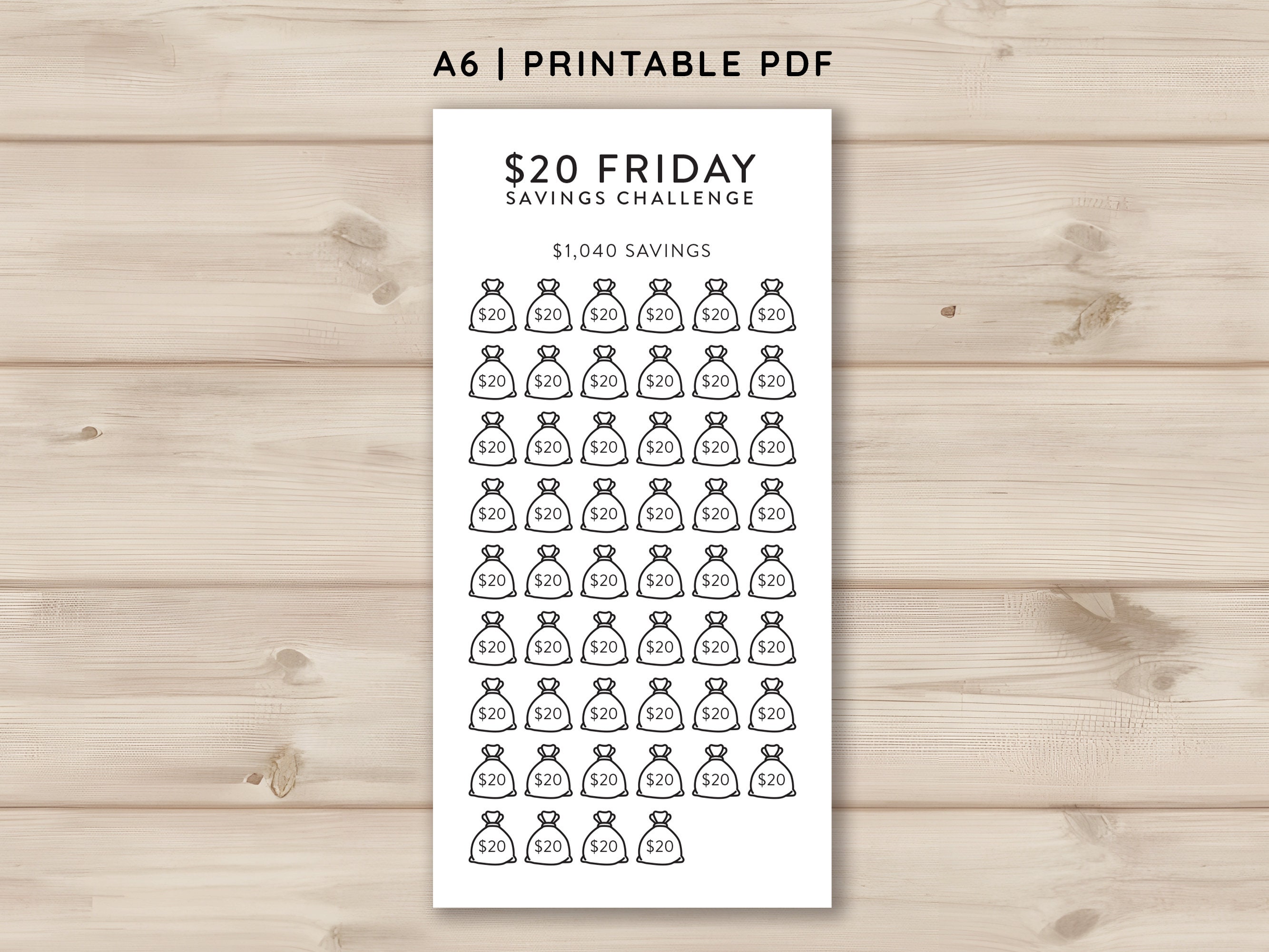 20 Dollar Friday Savings Challenge Printable, Save 1000 Challenge ...