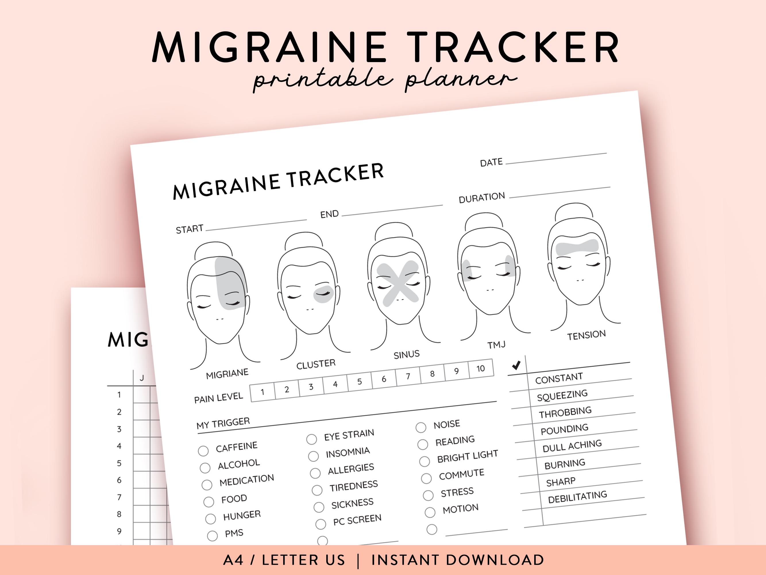 Migraine Tracker Printable, Headache Template, Migraine Track Headache ...