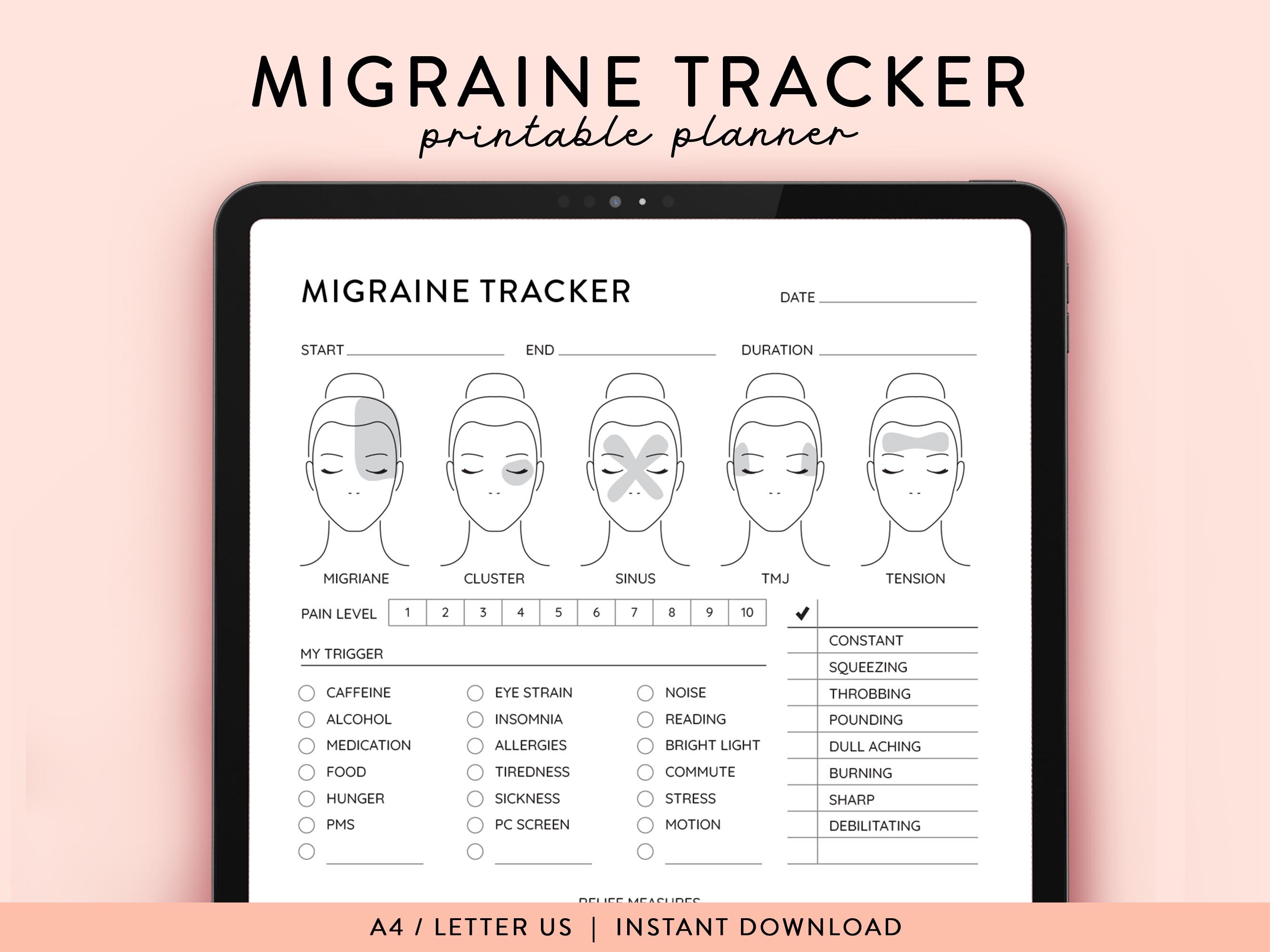 Migraine Tracker Printable, Headache Template, Migraine Track Headache ...