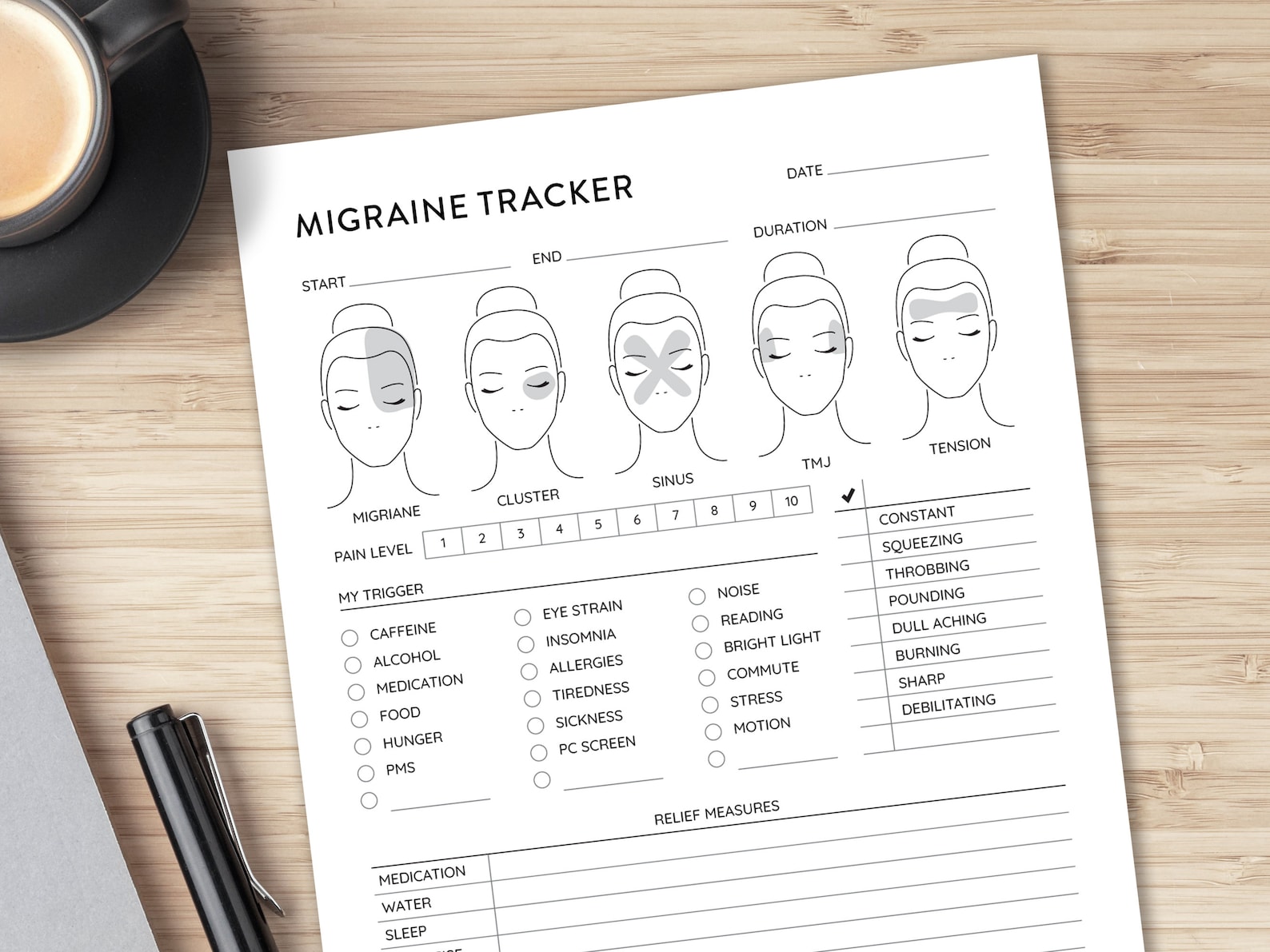 Migraine Tracker Printable, Headache Template, Migraine Track Headache ...