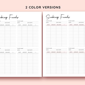 Sinking Funds Tracker Printable Sinking Funds Tracker Sheet, Sink Funds ...