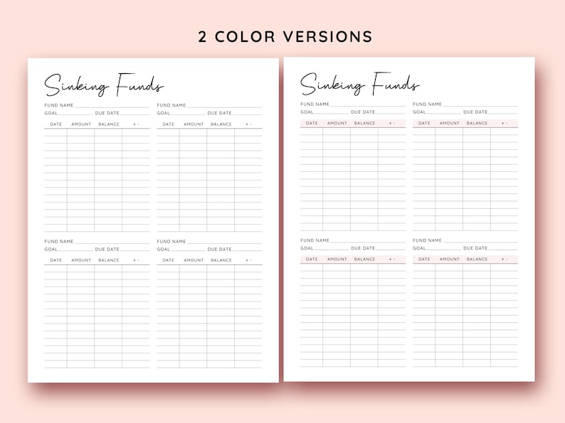 Sinking Funds Tracker Printable Sinking Funds Tracker Sheet, Sink Funds ...