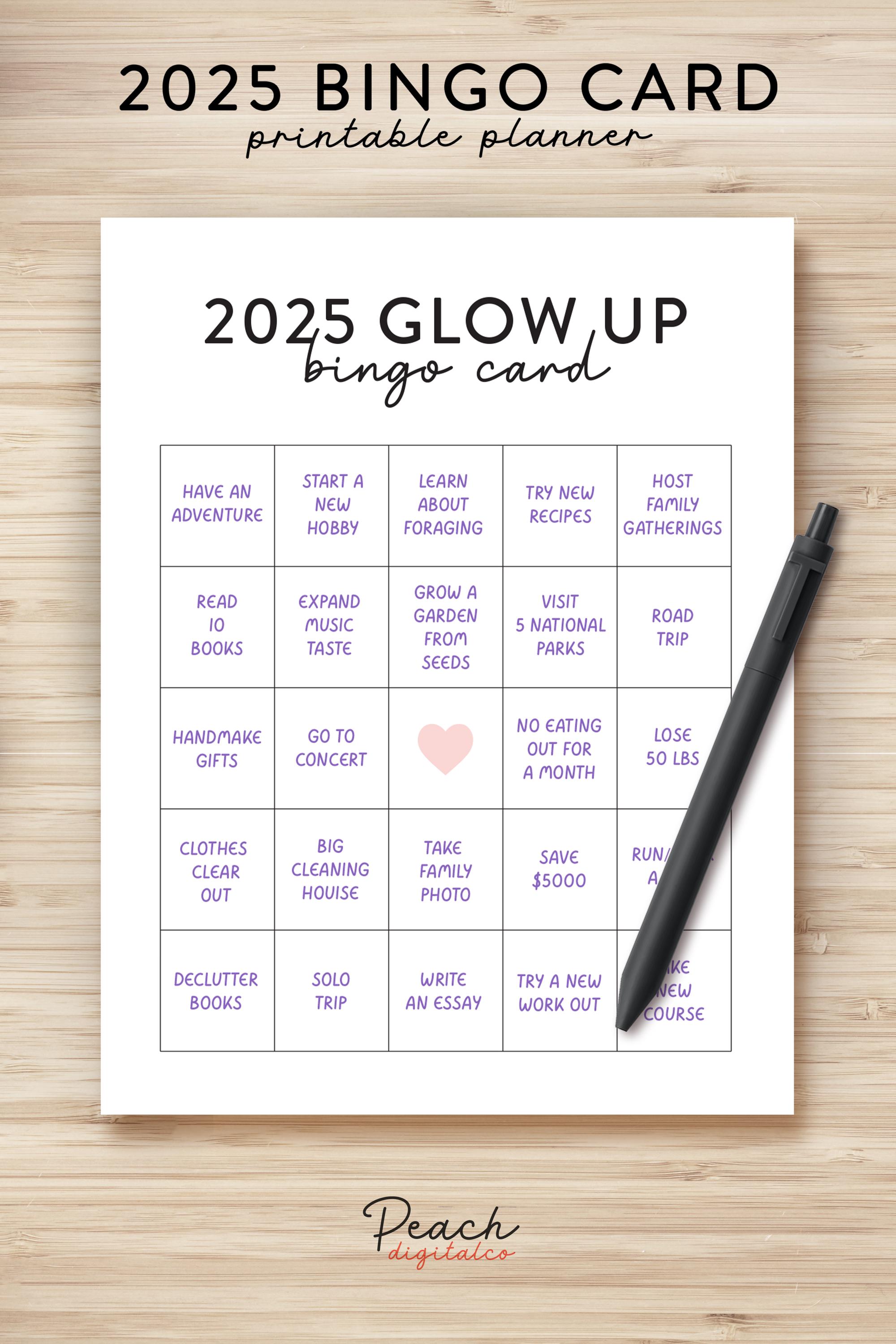2025 Glow up Bingo Card Printable, 2025 Bingo Card, New Year's ...