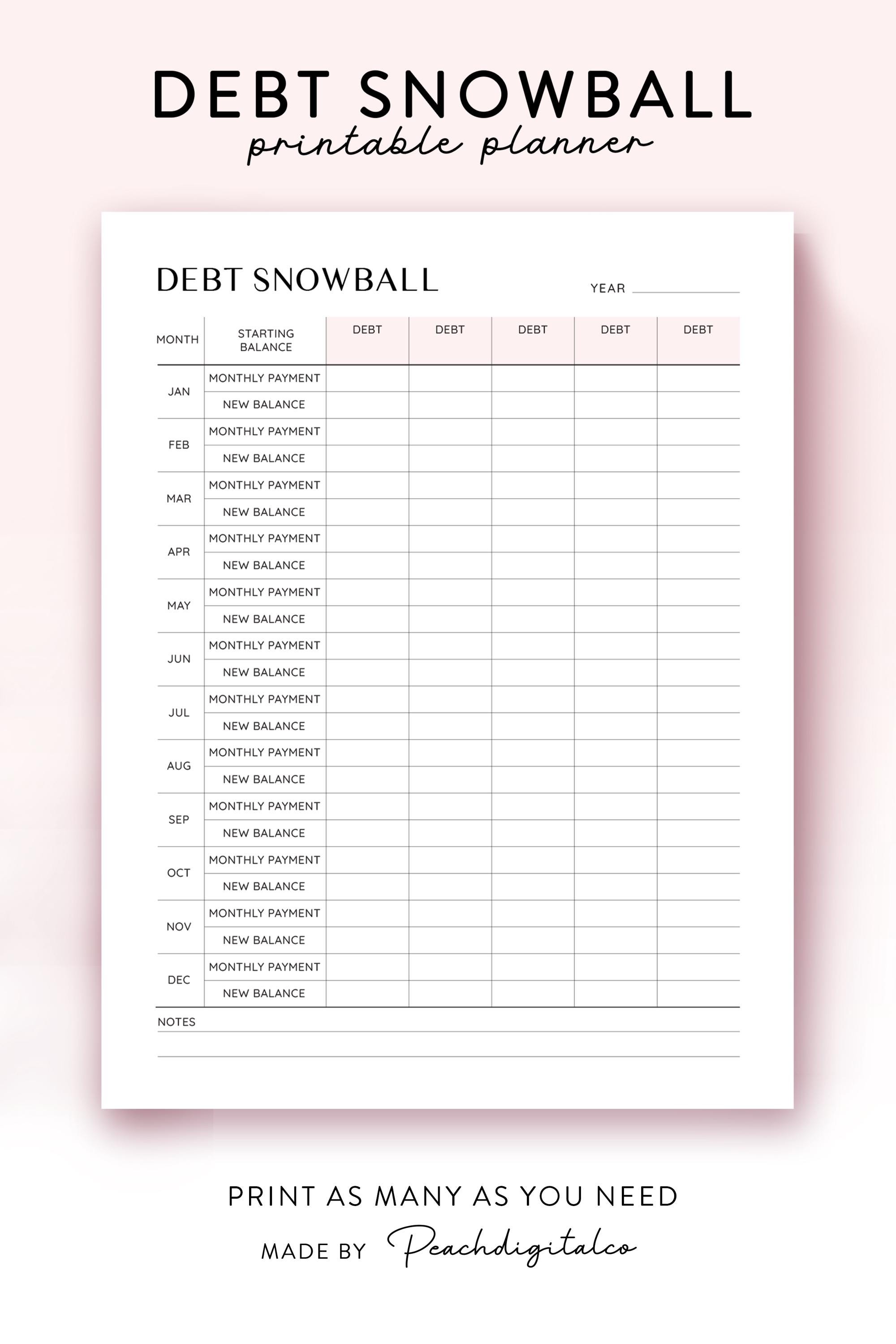Debt Snowball Printable, Financial Planner, Debt Payment Tracker, Debt ...