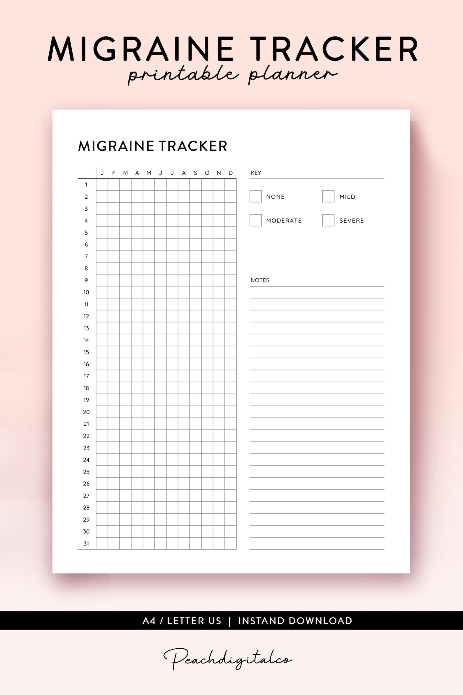 Migraine Tracker Printable, Headache Template, Migraine Track Headache ...