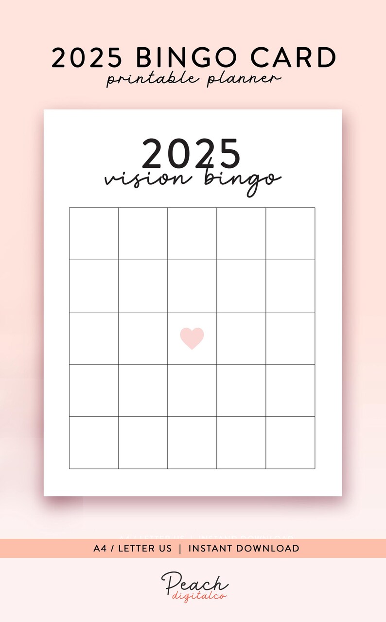 2025 Vision Bingo Card, 2025 Glow up Bingo Printable, New Year's ...
