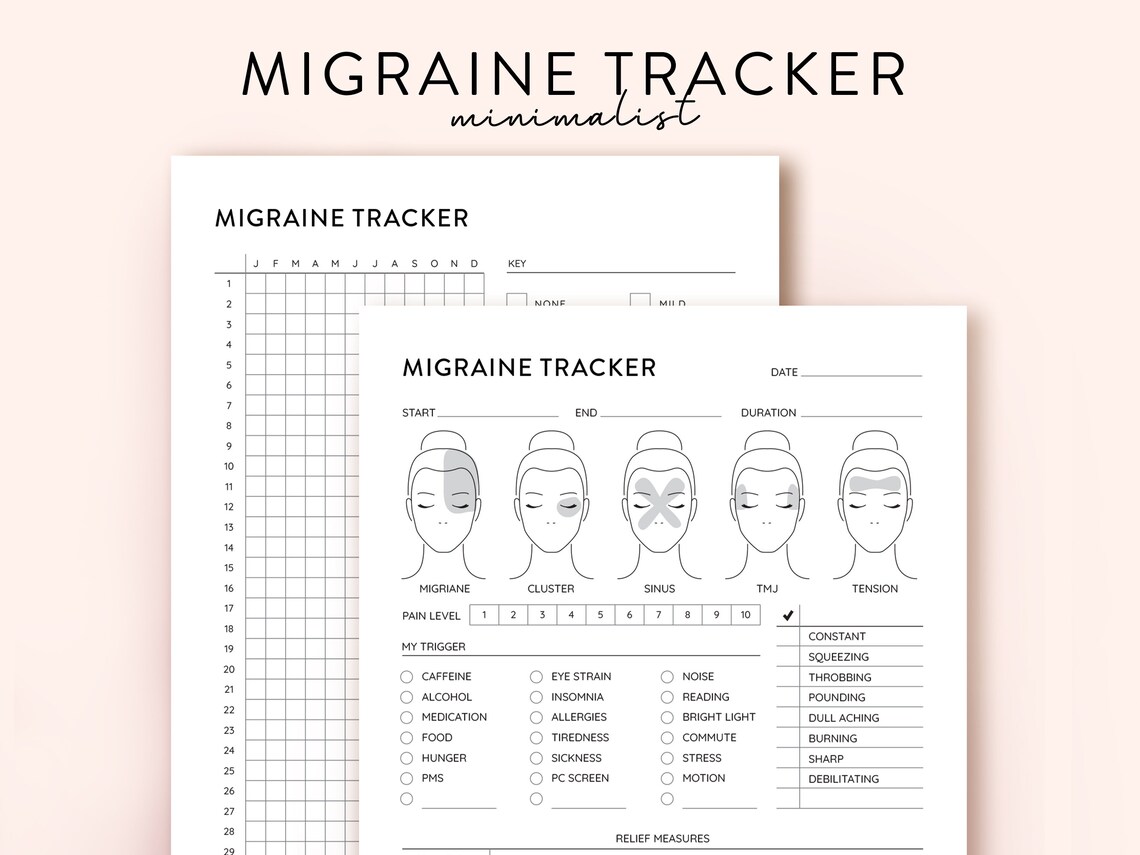 Migraine Tracker Printable, Headache Tracker Template, Migraine Track ...